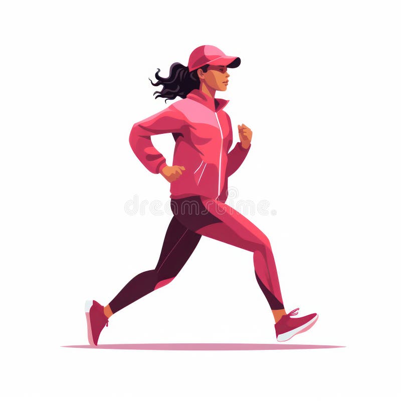 Active Female Runner Training in Motion: Illustration of a Young ...