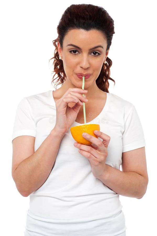 Active Fit Girl Drinking Fresh Orange Juice Stock Photo - Image of cute ...