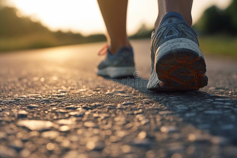 Active Footsteps, Close-up of Runner S Feet on Road, Morning Workout ...
