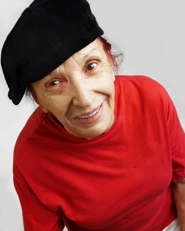 Active Grandmama in Black Cap Stock Image - Image of smile, cheerful ...