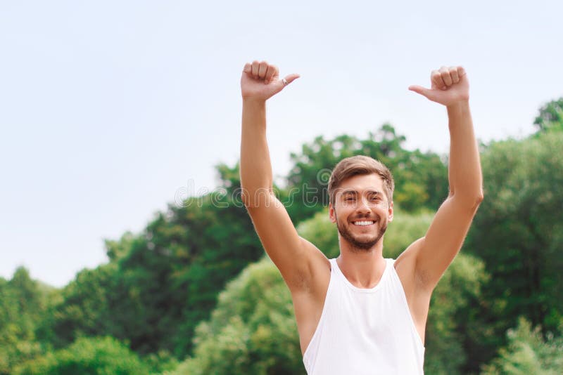 Active Guy Expressing Positivity Stock Photo - Image of exercise ...