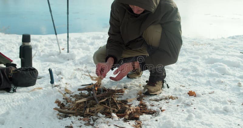 Active Handsome Hicker Lightning Tree Bark To Make Bonfire Outdoors ...