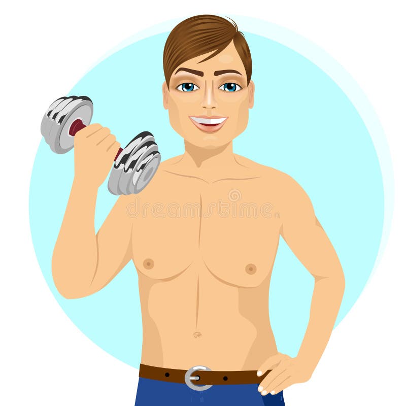 Active Handsome Young Man Practicing Fitness Exercise with Dumbbell ...