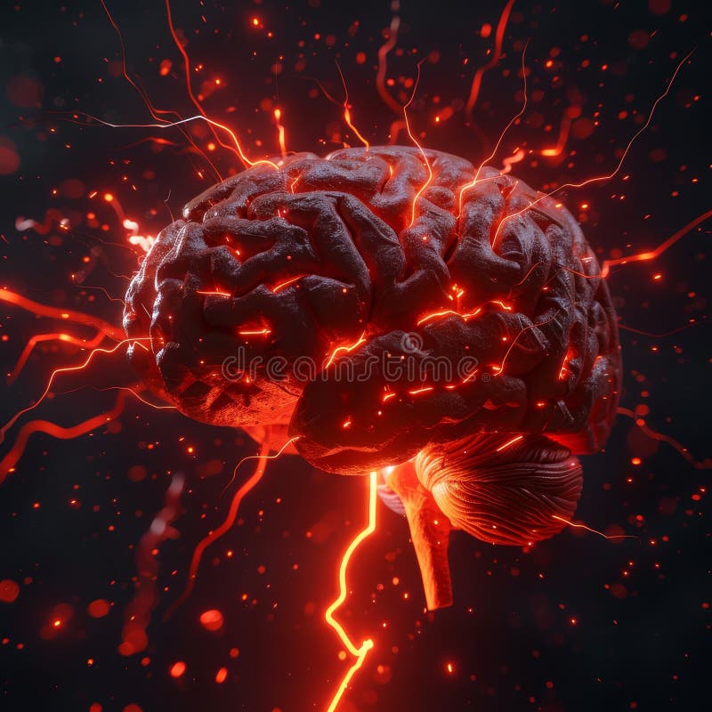 Active Human Brain with Electrical Impulses Stock Illustration ...