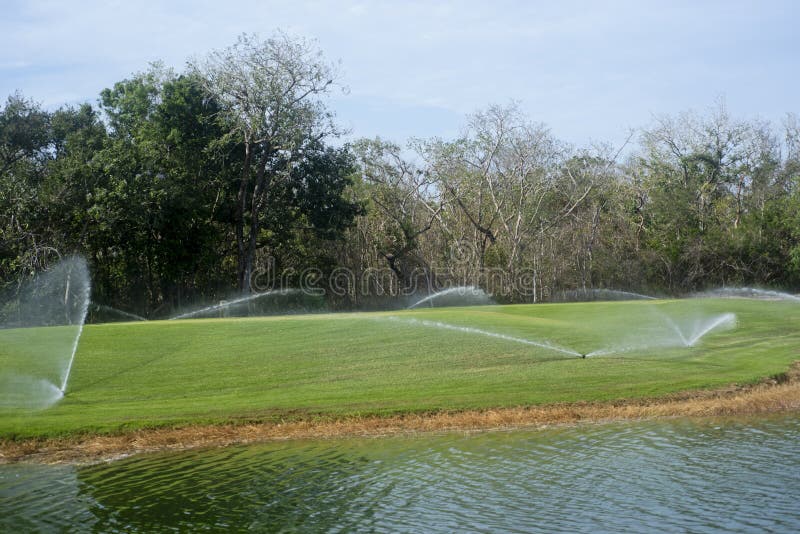 Irrigation golf course stock image. Image of grass, green - 30809847