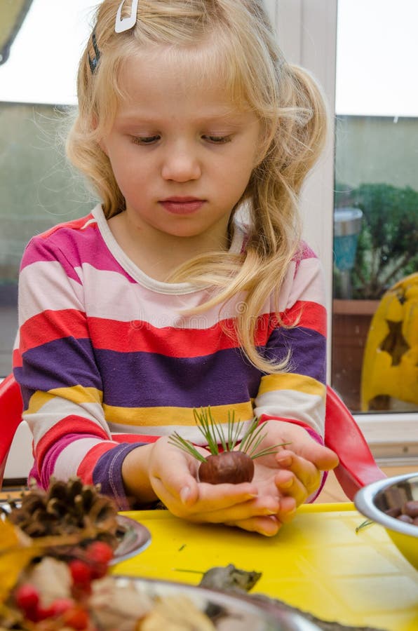 Active Child Making Autumn Decorations Stock Image - Image of girl ...