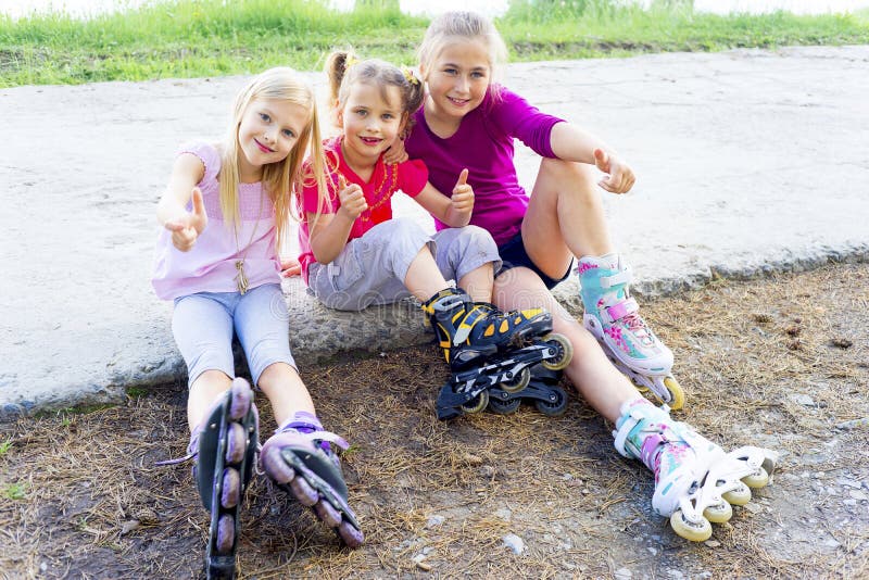 Active Kids on Rollerblades Stock Image - Image of rollerblading ...