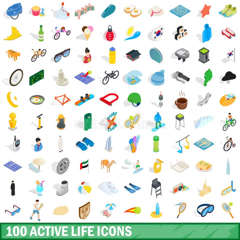 100 Active Life Icons Set, Isometric 3d Style Stock Vector ...