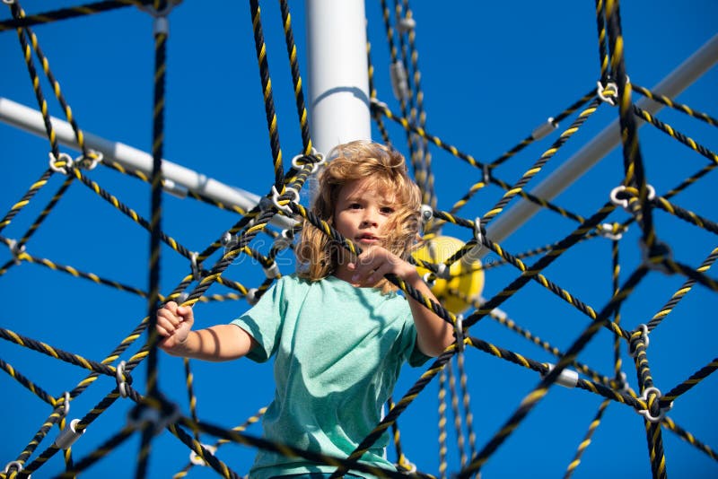 Active Little Boy Kid on Playground. Kids Sport. Stock Photo - Image of ...