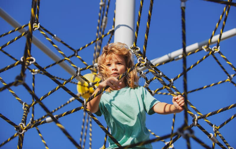 Active Little Boy Kid on Playground. Kids Sport. Stock Image - Image of ...
