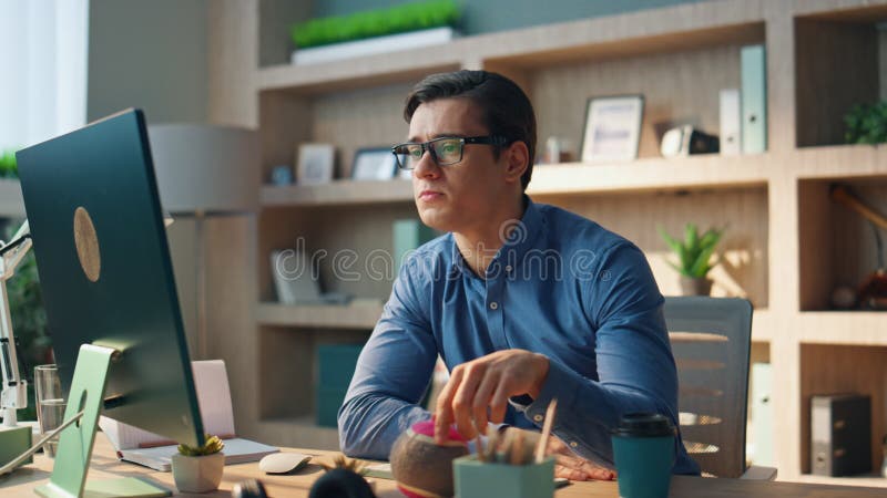 Active Man Explaining Computer Virtual Meeting at Home. Teacher ...