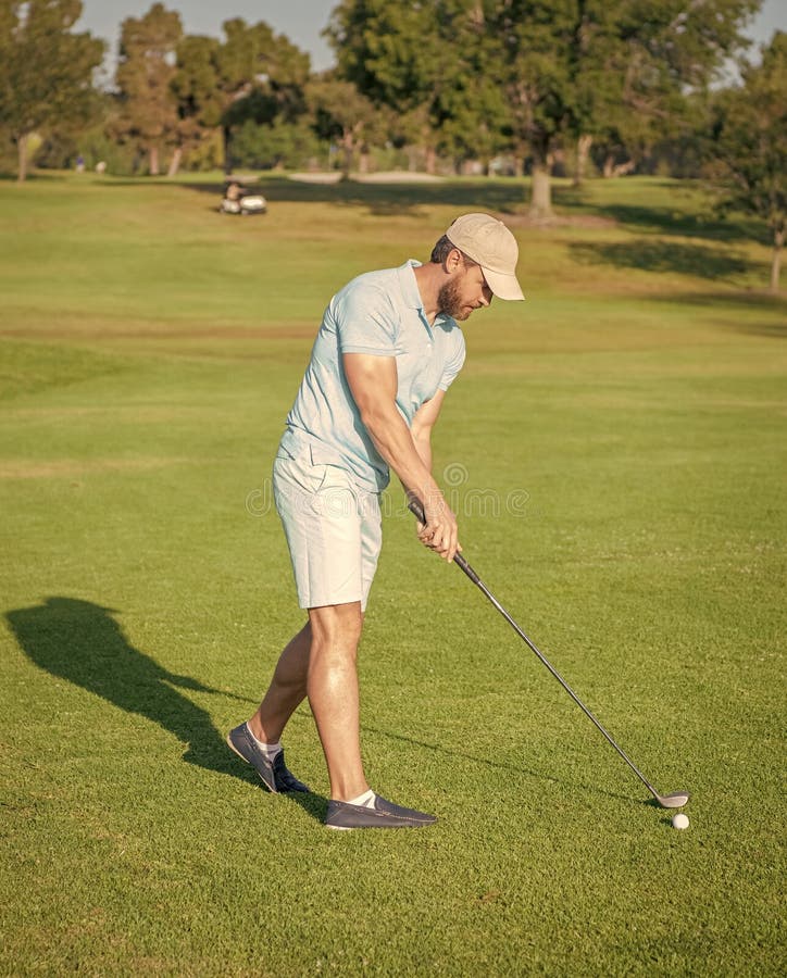 Active Man Playing Golf Game on Green Grass, Summer Stock Photo - Image ...