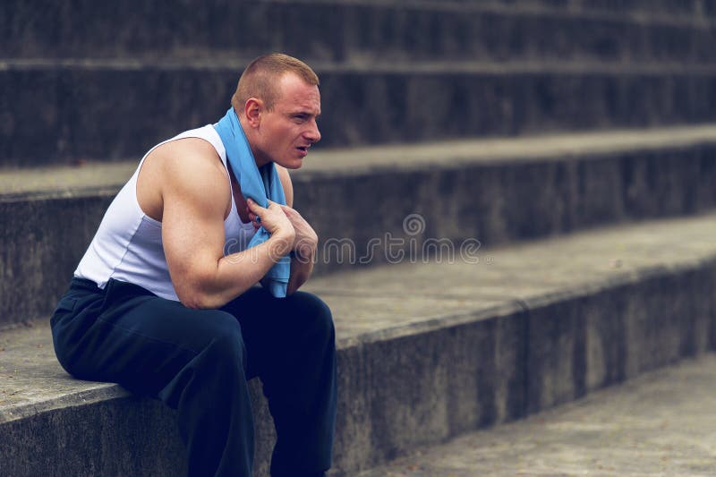 Active Man Resting after Workout. Stock Image - Image of resting ...