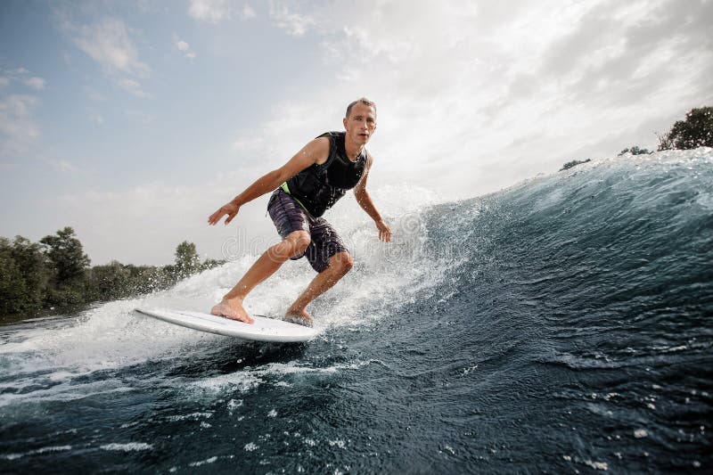 Side View Active Boy Riding on the White Wakeboard Stock Photo - Image ...