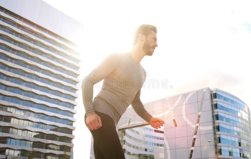 Active Man Running Outside in the City Stock Image - Image of jogger ...