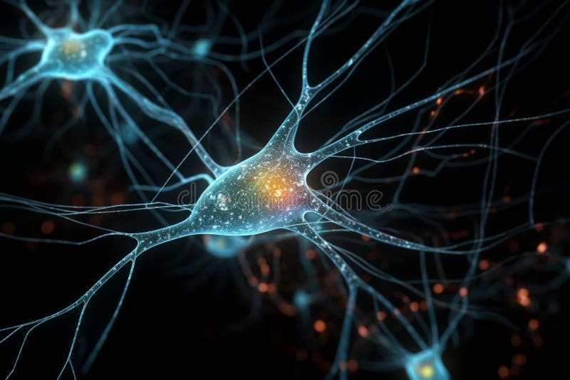 Active Nerve Cells. Neuronal Network with Electrical Activity of Neuron ...