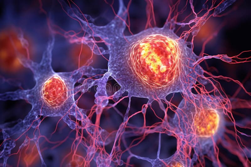 A Neuronal Networks in the Brain, Active Nerve Cells, 3D Illustration ...