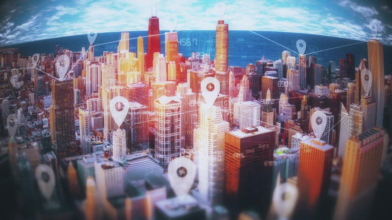 Active Network and Database Connections on Skyscrapers with Animated ...