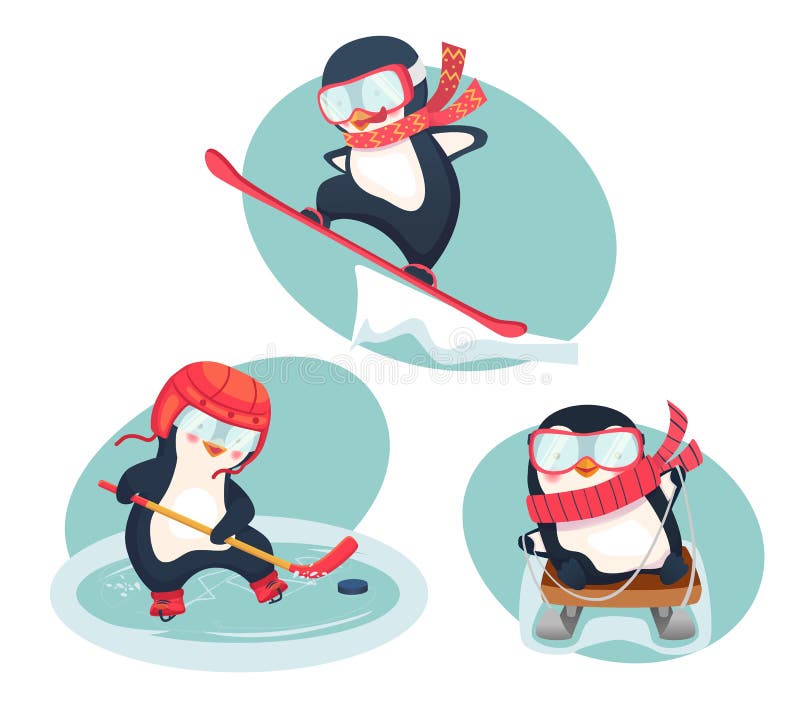 Active Penguins in Winter Concept Stock Illustration - Illustration of ...
