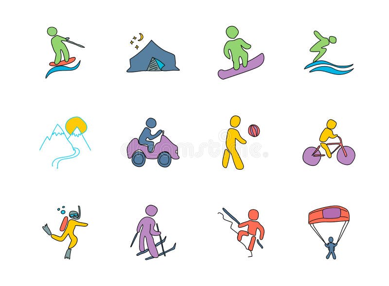 Active Recreation Doodles Isolated on White. Stock Vector ...