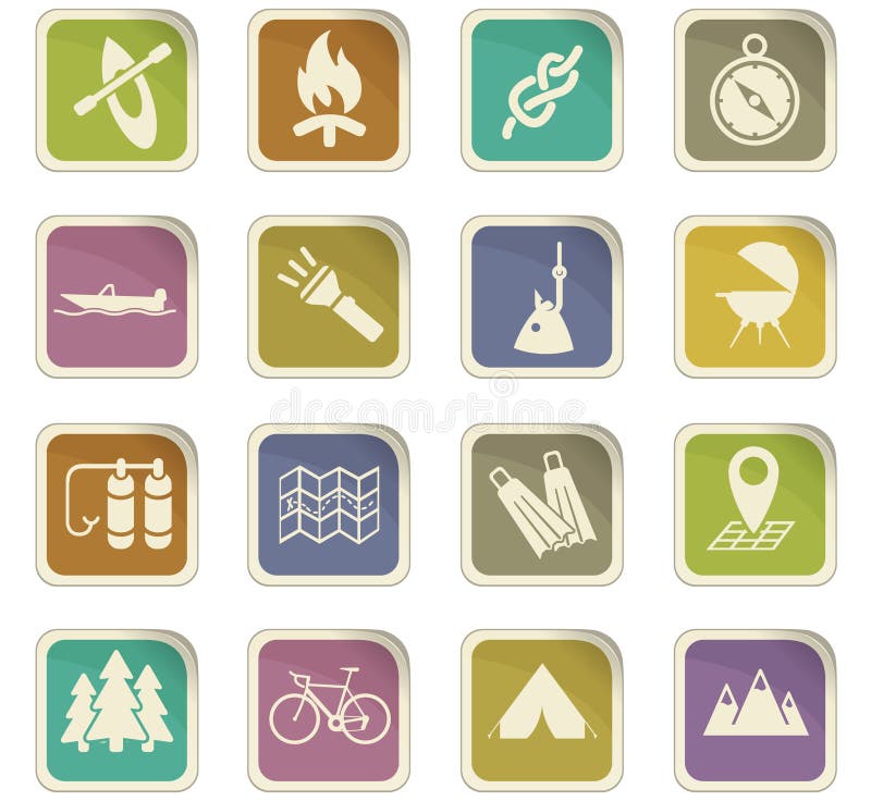 Active recreation icon set stock illustration. Illustration of canoe ...