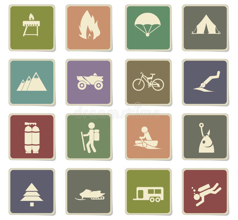 Active recreation icon set stock illustration. Illustration of brazier ...