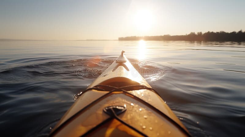 Active Rest, Tourism. Kayak Floats on River in Rays of Sun. AI ...