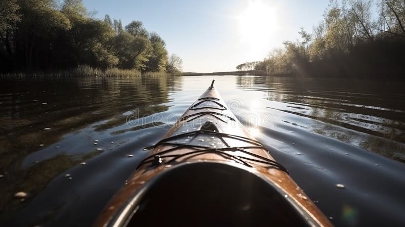 Active Rest, Tourism. Kayak Floats on River in Rays of Sun. AI ...
