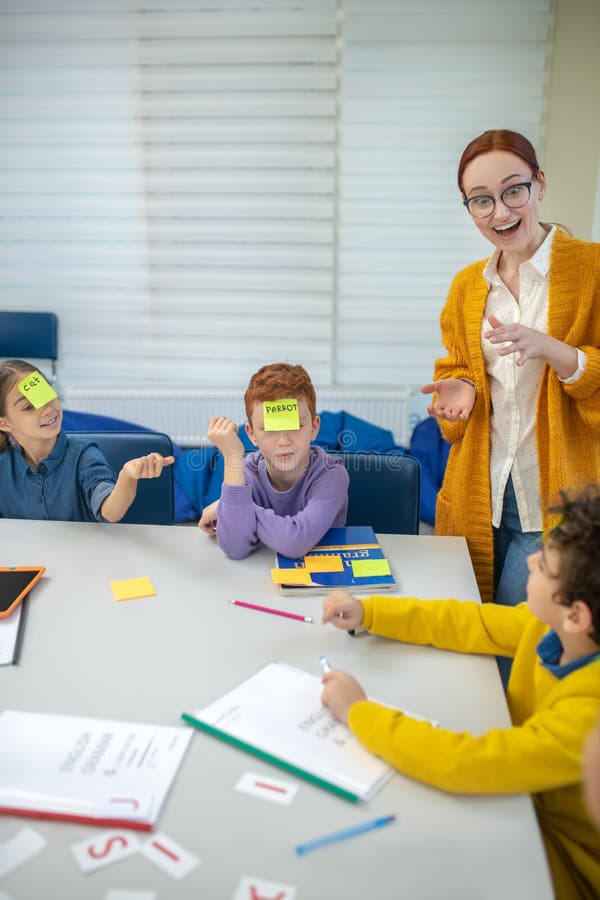Active School Teacher Playing with Elementary School Children Stock ...