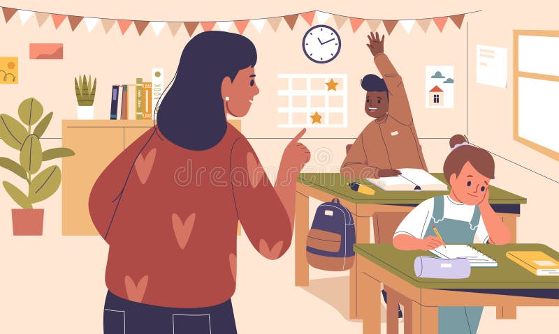 Child Listening To Teacher Stock Illustrations – 365 Child Listening To ...