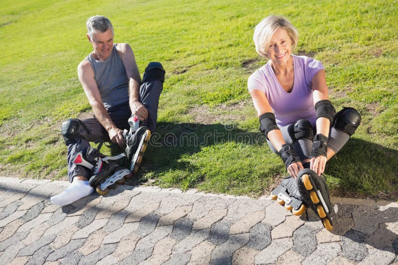 Active Senior Couple Ready To Go Rollerblading Stock Photos - Free ...