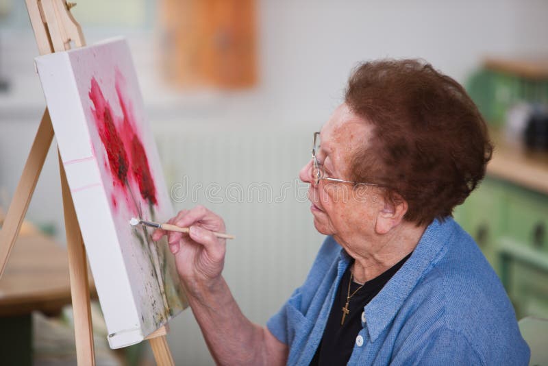 Active Senior Paints a Picture Stock Photo - Image of creative ...