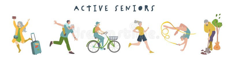 Active Seniors. Activities Amd Hobbies. Editable Vector Illustration ...