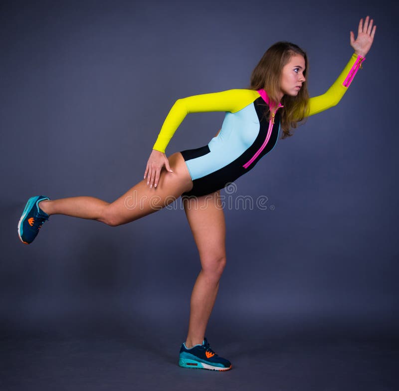 Active sport girl stock image. Image of bodysuit, movement - 77184655