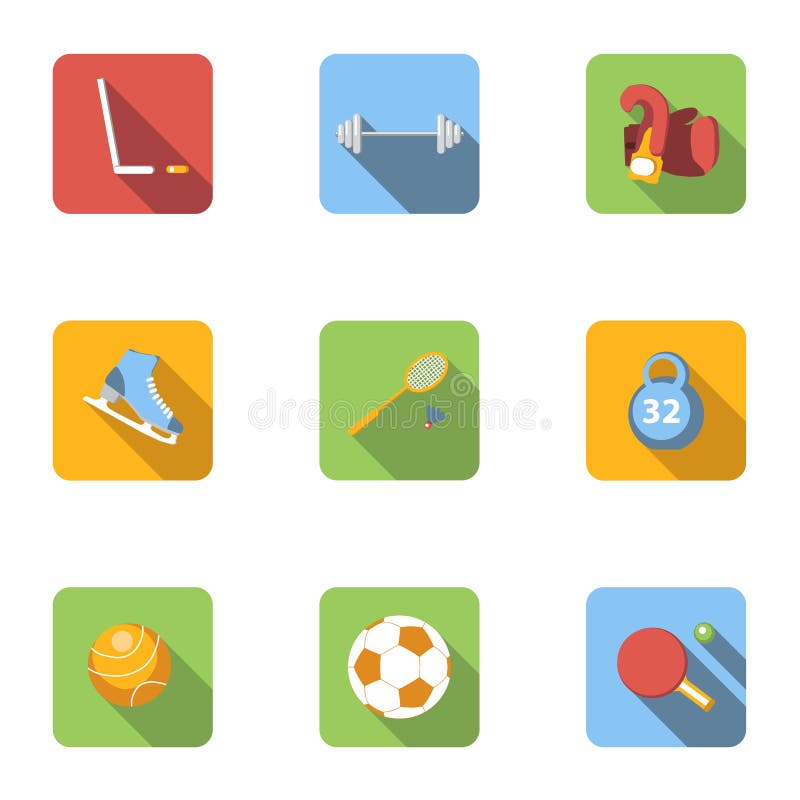 Active Sport Icons Set, Flat Style Stock Vector - Illustration of puck ...