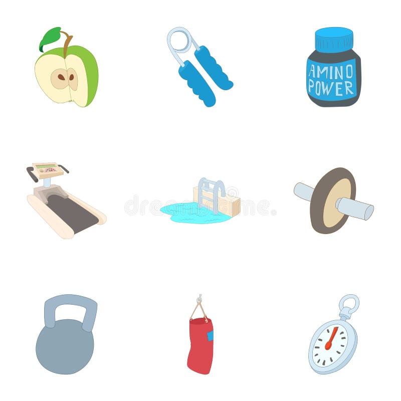 Active Sports Icons Set, Cartoon Style Stock Vector - Illustration of ...