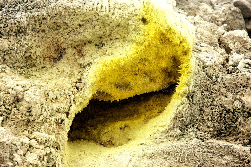 Active Sulfur Pit in the Mountain Stock Image - Image of sand, plant ...