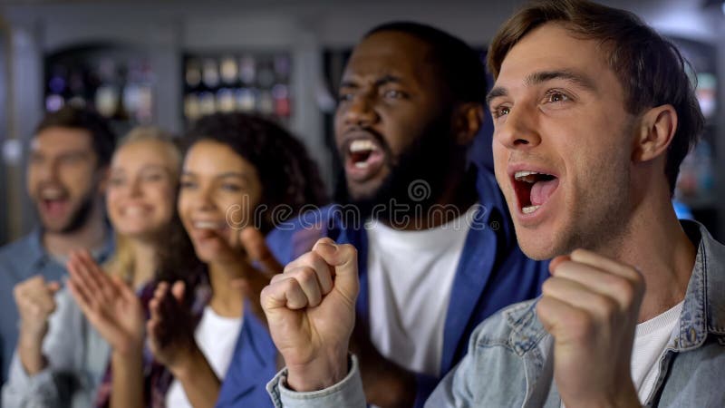 Active Team Supporters Cheering for Team, Clapping Hands and Shouting ...