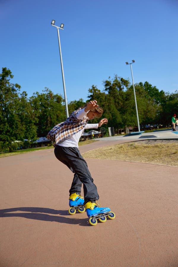 Active Teen Rollerblading on Street Having Training Class Stock Image ...