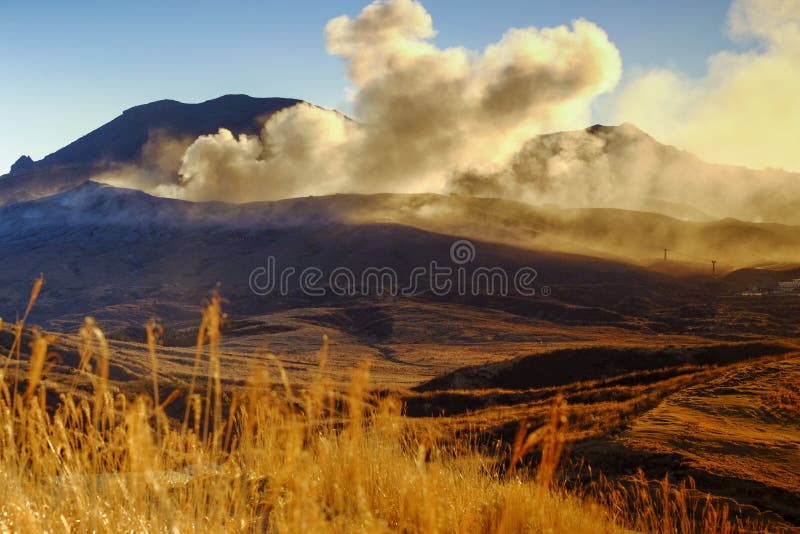 Active Volcano Aso Mountain Stock Photo - Image of eruption, landscape ...
