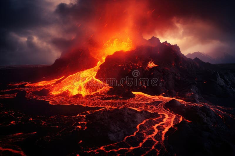 Active Volcano Erupting Lava and Magma Stock Illustration ...