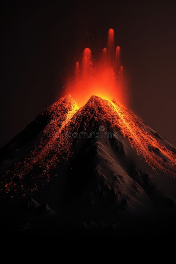 Active Volcano Erupting with Lava at Night, Created Using Generative Ai ...