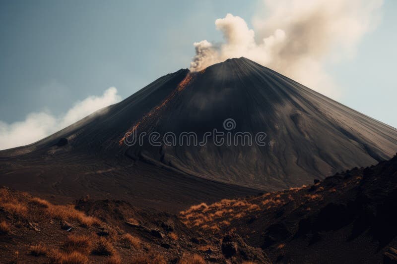 Active Volcano Erupting with Smoke and Lava during Day, Created Using ...