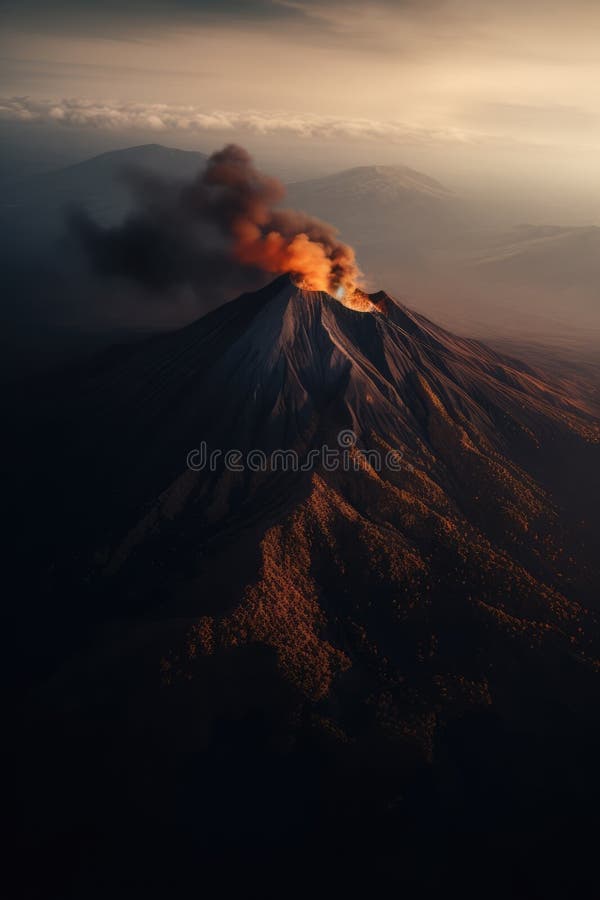 Active Volcano Erupting with Smoke and Lava during Day, Created Using ...