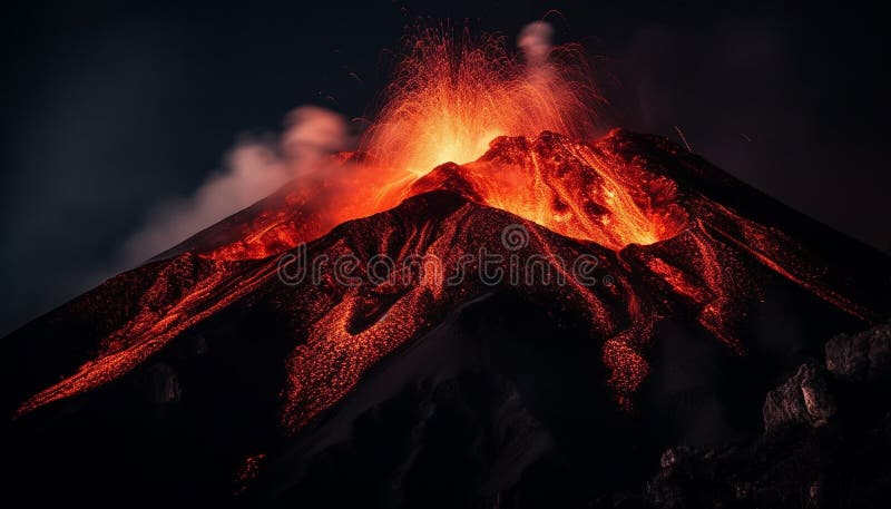 Active Volcano Erupts with Burning Lava Flow Generated by AI Stock ...