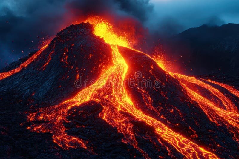Active Volcano Erupts in Dramatic Display of Lava Flow and Ash Clouds ...