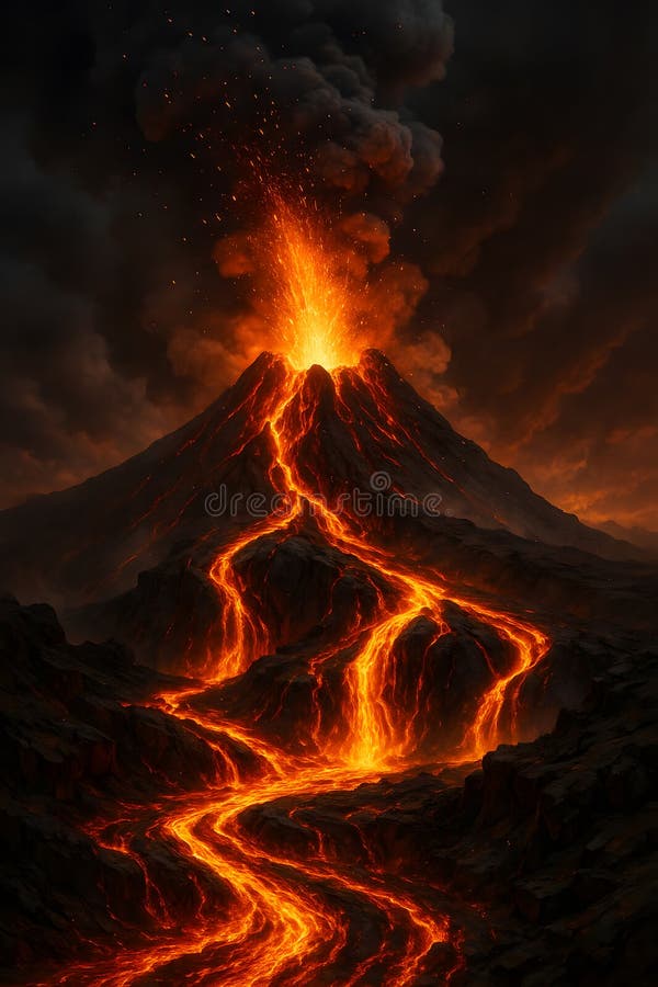 Active Volcano with Glowing Lava and Dramatic Atmosphere 5 Stock ...
