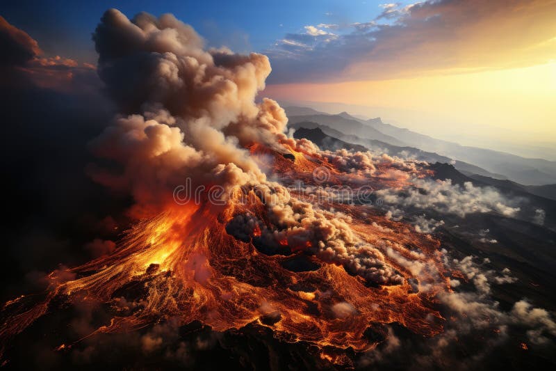 Active Volcano Big Lava Eruption. AI Generated Stock Illustration ...