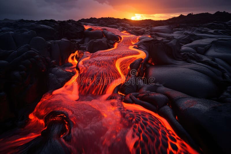 Active Volcano with Lava and Magma Stock Illustration - Illustration of ...