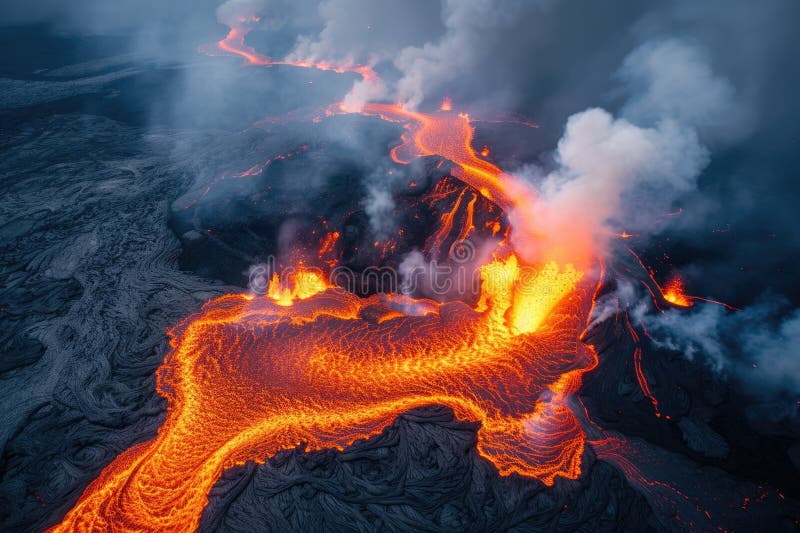 Active Volcano with Lava and Magma Stock Illustration - Illustration of ...